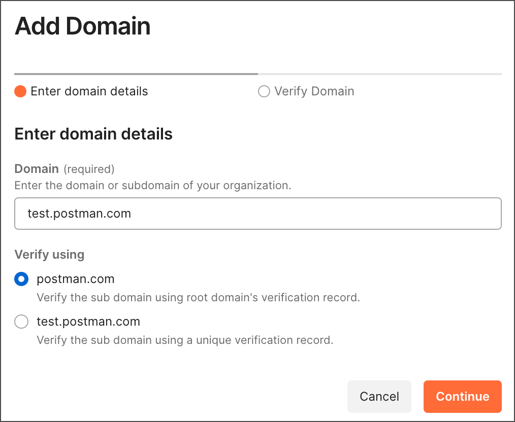 Verify your organization's domain in Postman | Postman Learning Center