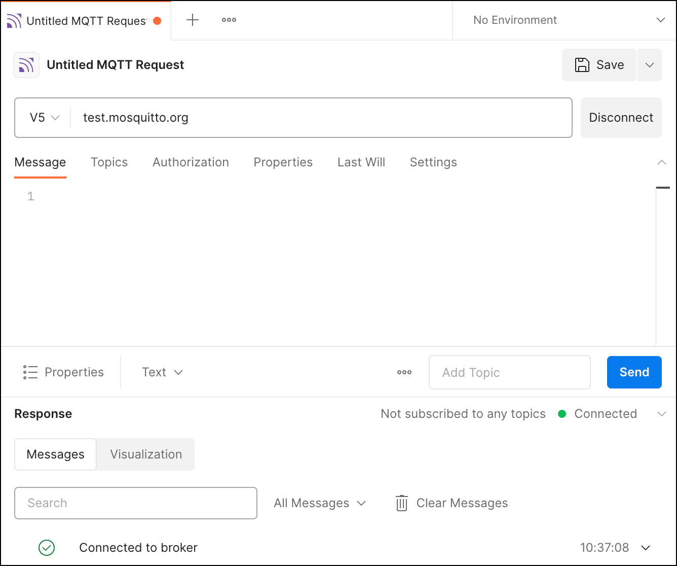 Creating your first MQTT request | Postman Learning Center