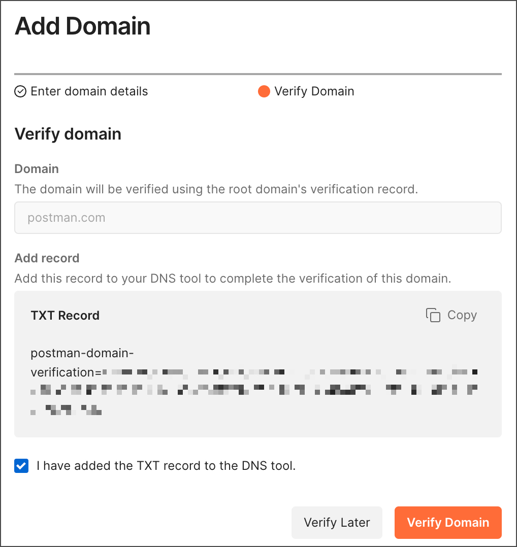 Verify your organization's domain in Postman | Postman Learning Center